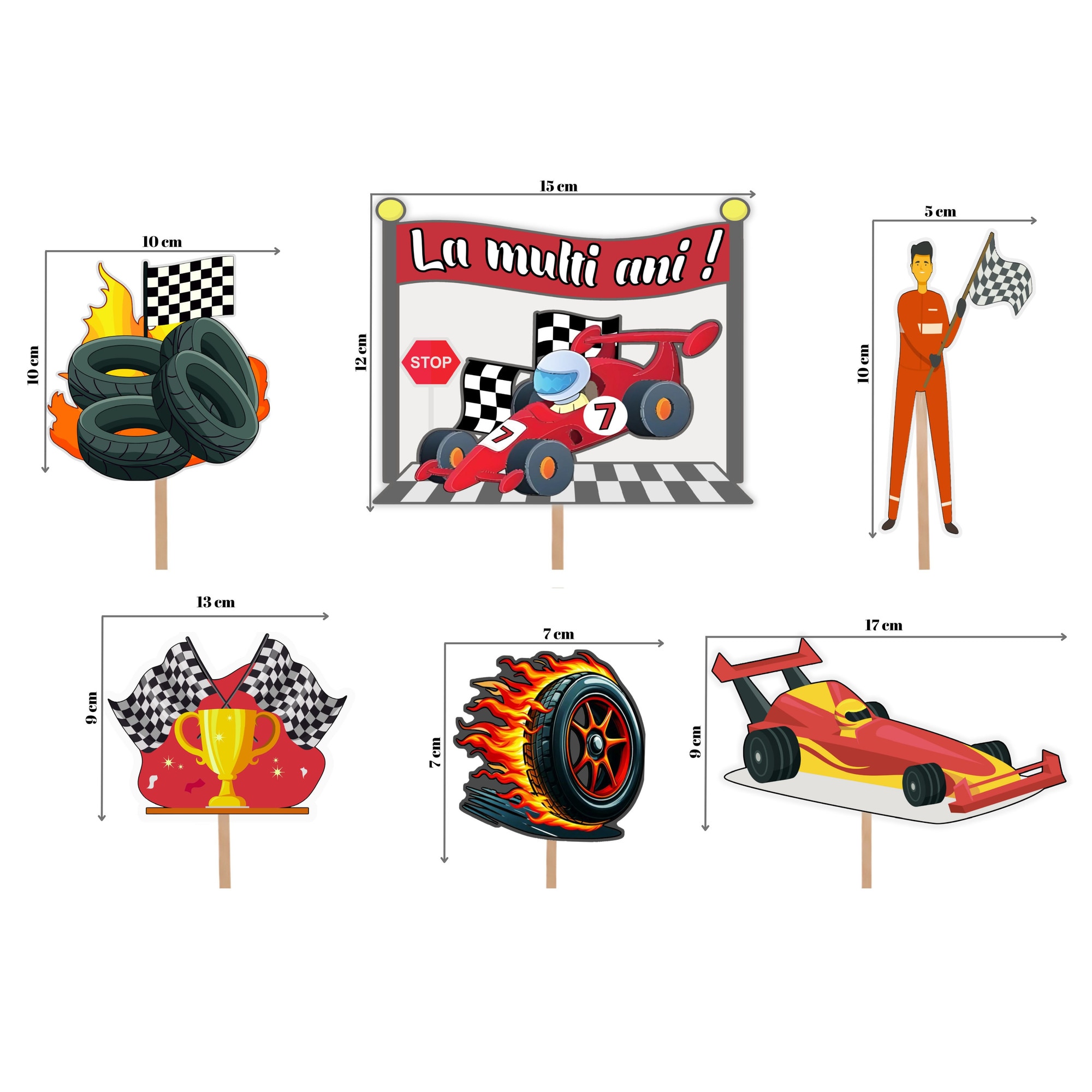 Topper Tort Formula 1 – Carton Lucios, Set 6 buc 12–15 cm, Petrecere ...