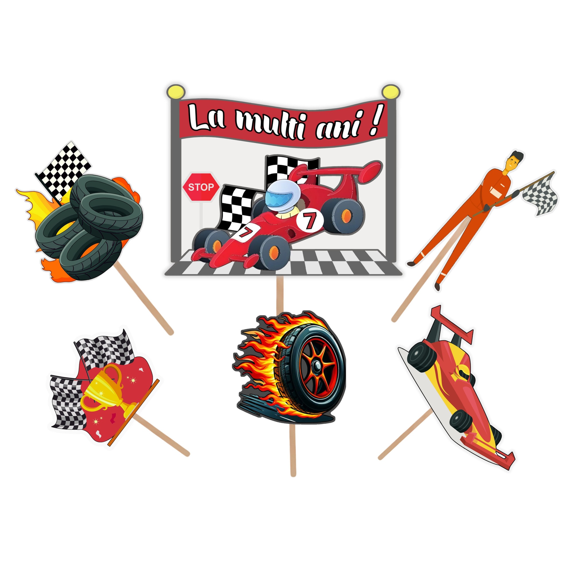 Topper Tort Formula 1 – Carton Lucios, Set 6 buc 12–15 cm, Petrecere ...