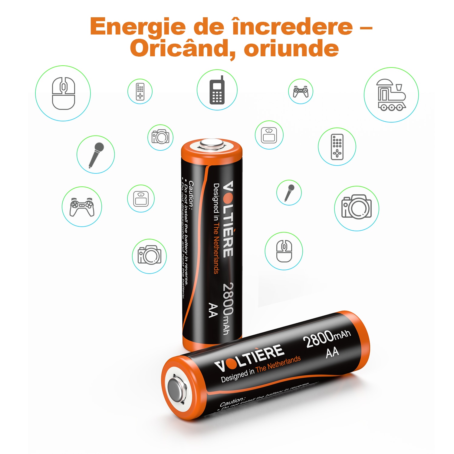 Baterii reincarcabile Voltière AA 8 buc, acumulatori 1.2V Ni-MH de 2800 ...
