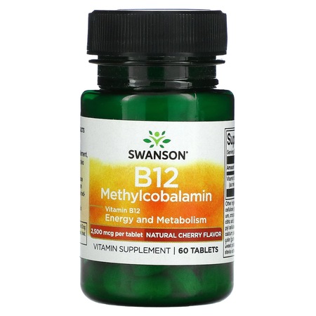 Swanson, B12, metilcobalamina, 60 tablete, aroma de visine, 2500 mcg ...