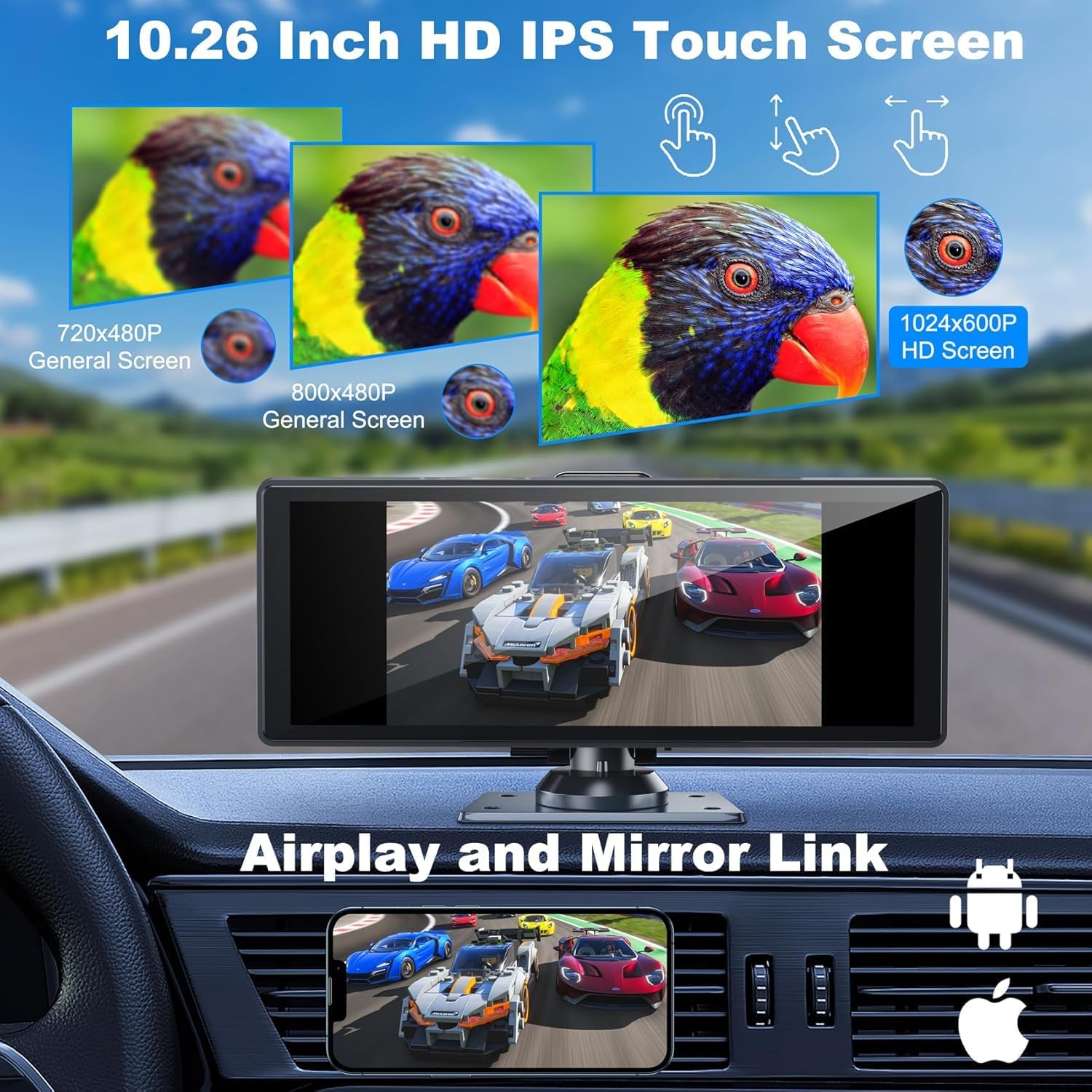 EXCITAT® Navigatie Auto Universala 10.26" IPS HD – CarPlay & Android ...