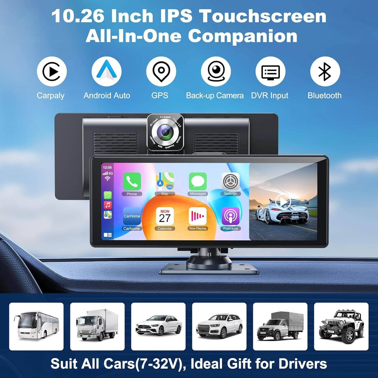 EXCITAT® Navigatie Auto Universala 10.26" IPS HD – CarPlay & Android ...
