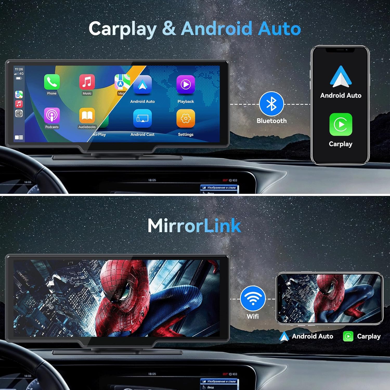 EXCITAT® Navigatie Auto Universala 10.26" IPS HD – CarPlay & Android ...
