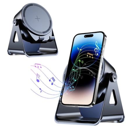 Suport pentru telefon cu boxa 4-in-1,, Difuzor cu inductie wireless ...