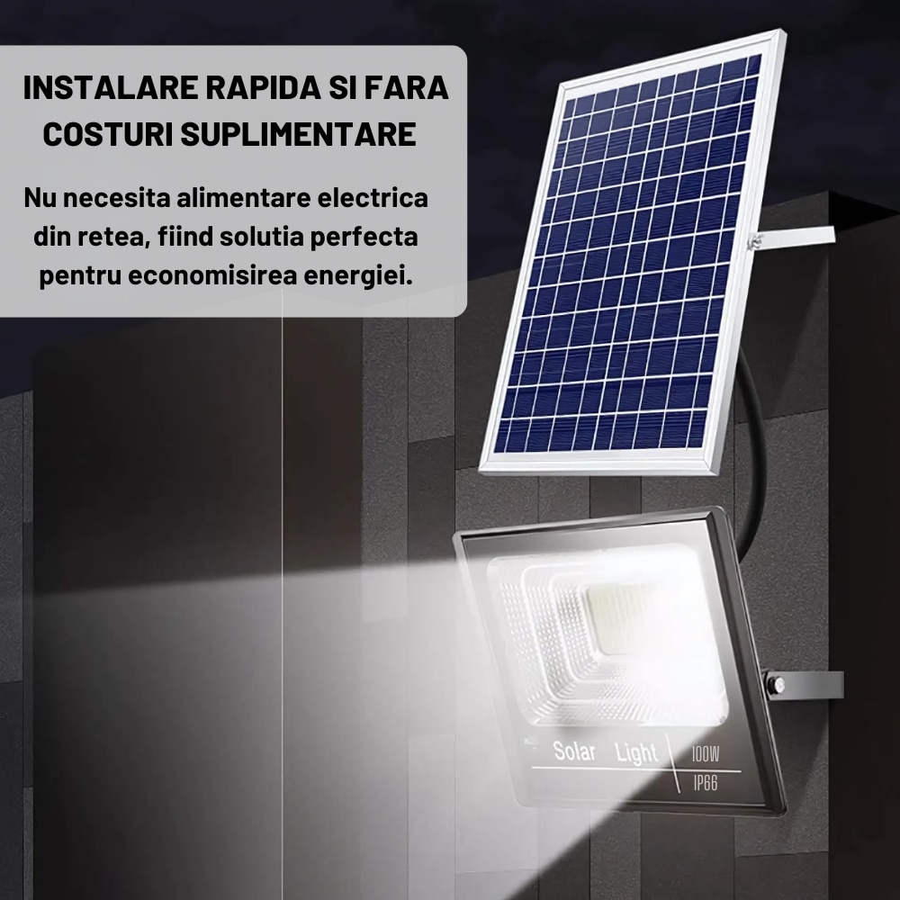 Proiector Solar LED AriDam® Putere 100W, Lumina Rece 6500K, IP66 ...
