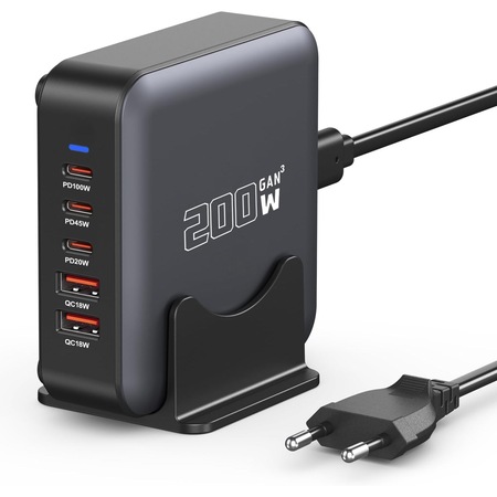 Statie de Incarcare USB 200W 5 in 1, 3 USB-C & 2 USB-A, Incarcare ...