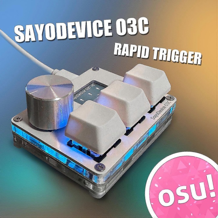 Tastatura O3C SayoDevice cu comutatoare magnetice Hall, ecran color IPS ...