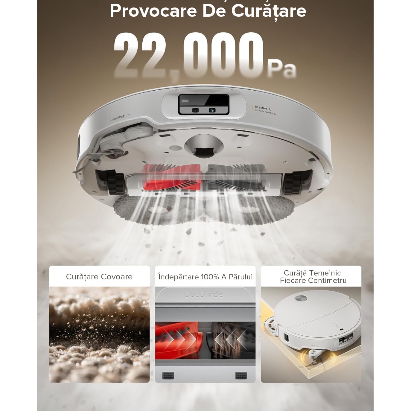 Robot de aspirare Roborock Qrevo CurvX, 22000 Pa, Corp ultra-subtire de ...