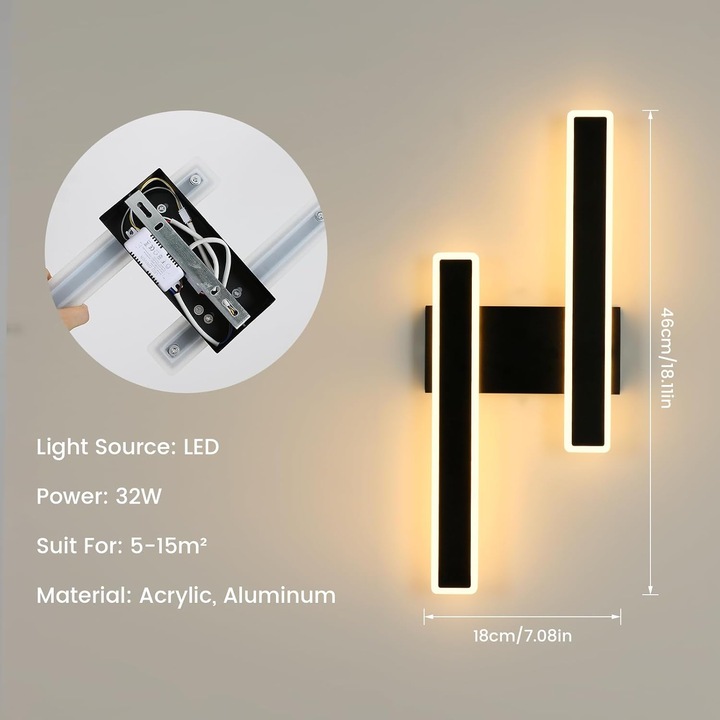 Aplica De Perete Cu Led-Uri Acrilice, Goeco, 32w, Cap Dublu ...