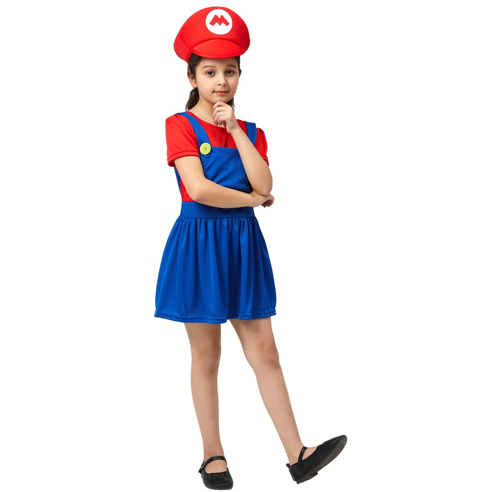 Costum de Halloween pentru copii, Mario Cosplay, fete, rosu, XL ...
