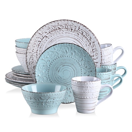 Set vesela Vancasso VINE 16 piese ceramica bej-albastru 27x20x15cm ...