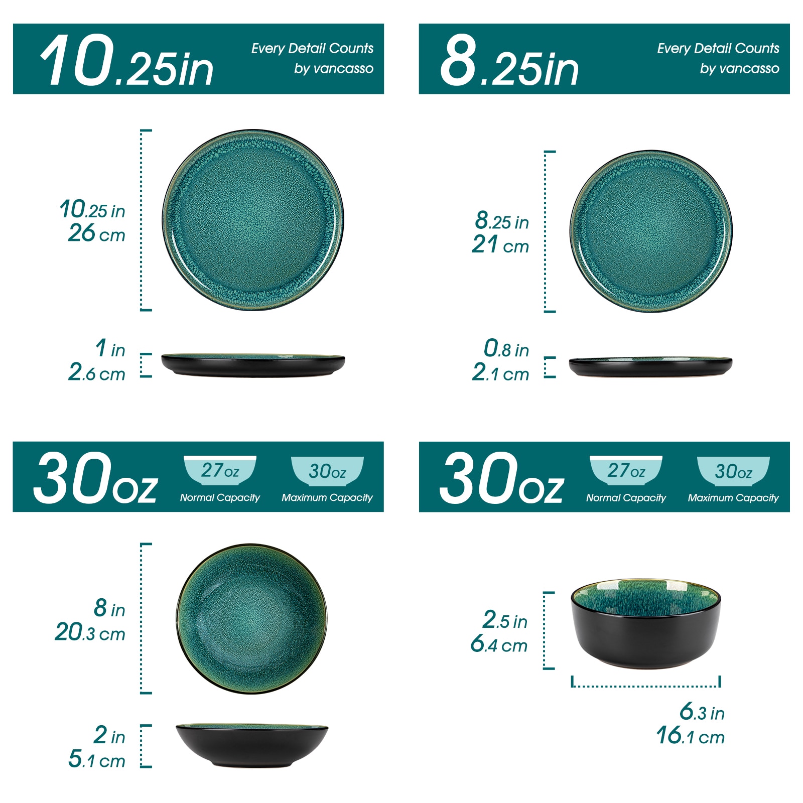 Set vesela ceramica Vancasso 24 piese verde/negru, 6 persoane ...