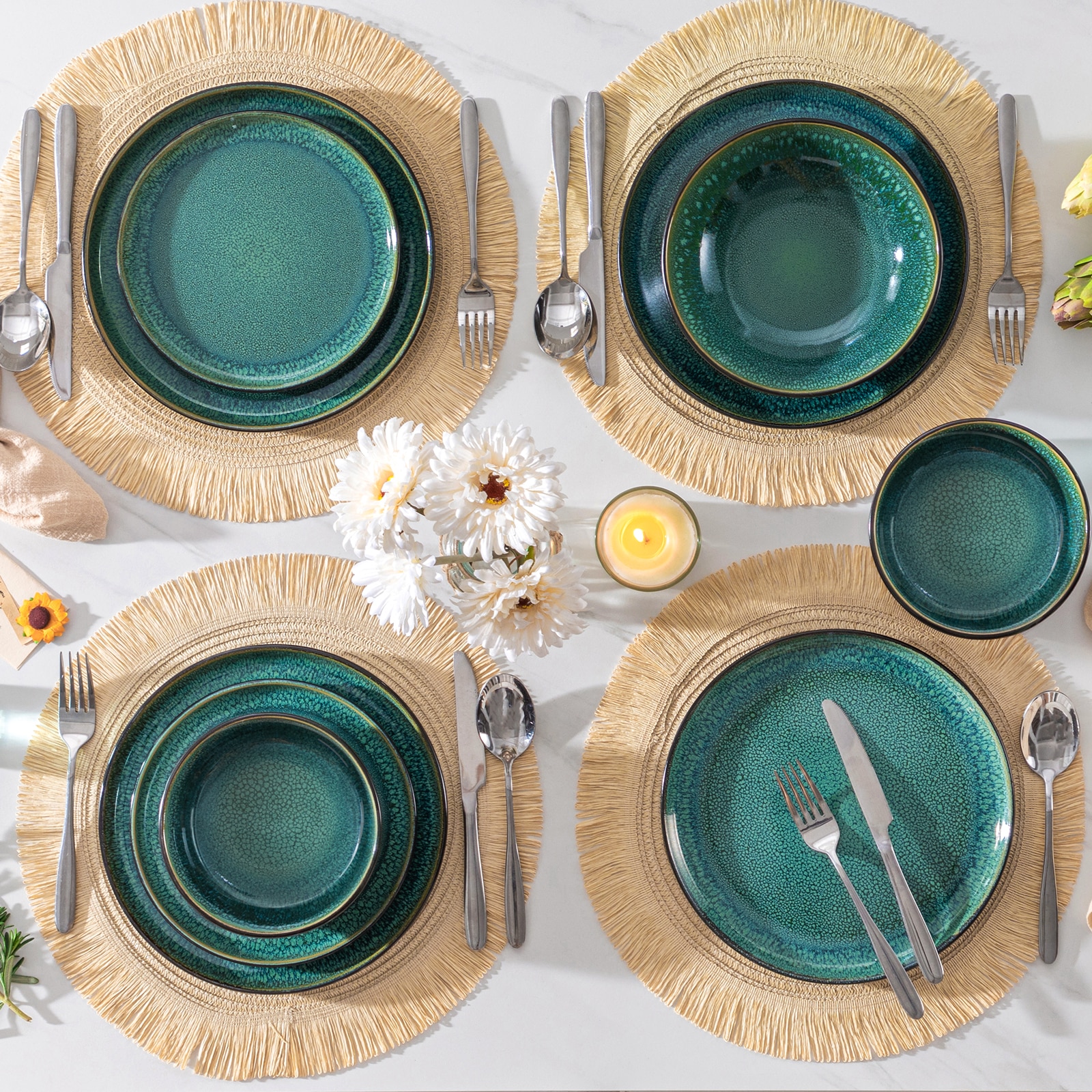 Set vesela ceramica Vancasso 24 piese verde/negru, 6 persoane ...