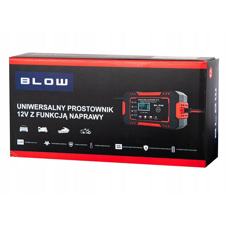 Redresor auto BLOW 12V 6A, display LCD, mod de reparare, dimensiuni ...