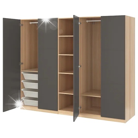 IKEA PAX MERAKER gardróbszekrény, 250x60x201cm, szürke, önzáró ajtókkal ...