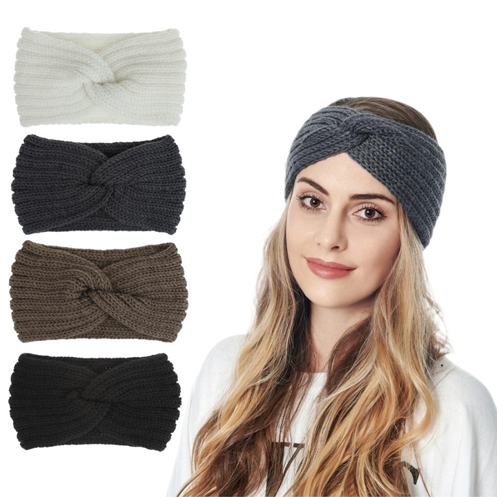 Banda de cap de iarna pentru femei, tricotata, crosetata turban, cu ...