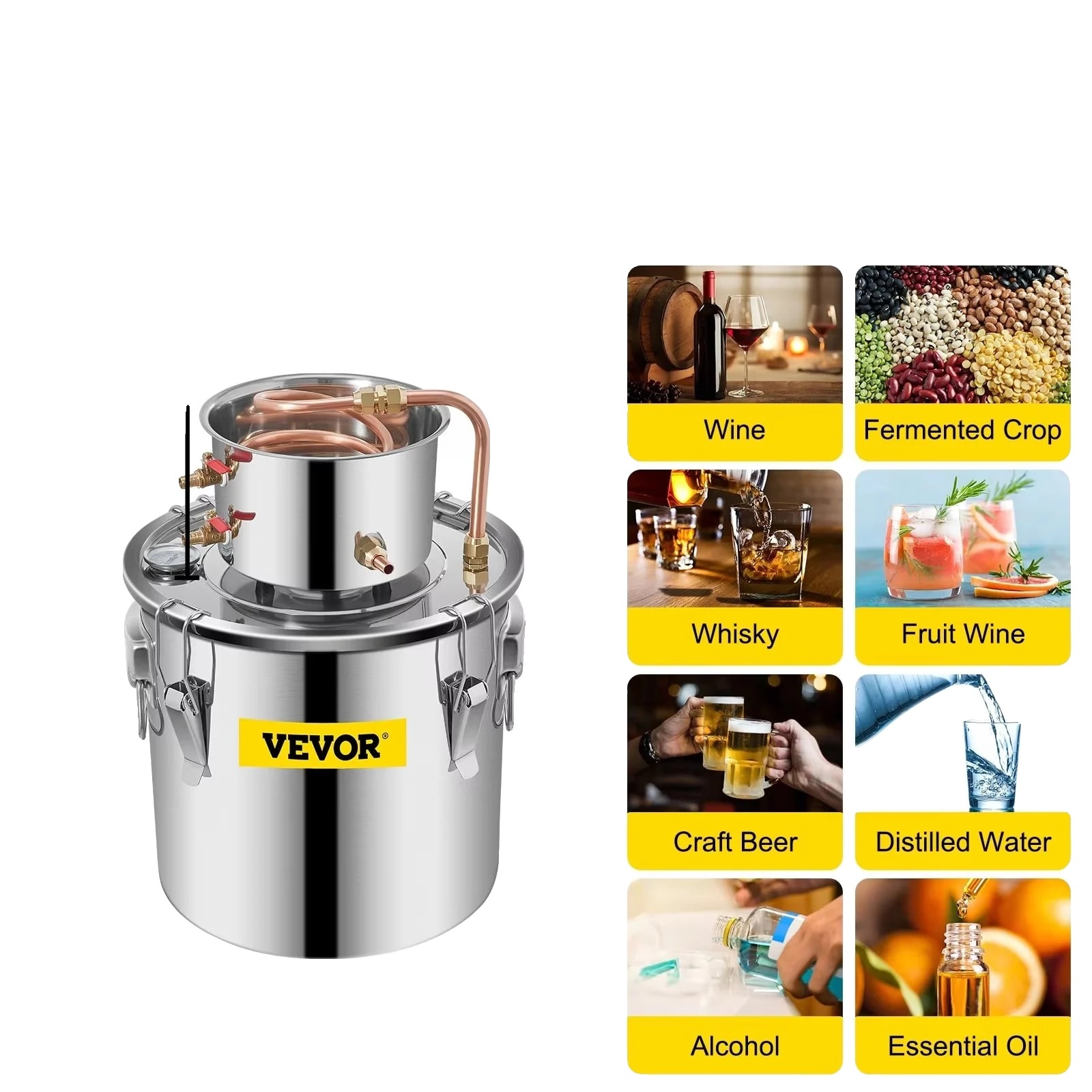 Kit de distilare, VEVOR, 19L, 5 Galoane, inox si cupru - eMAG.ro