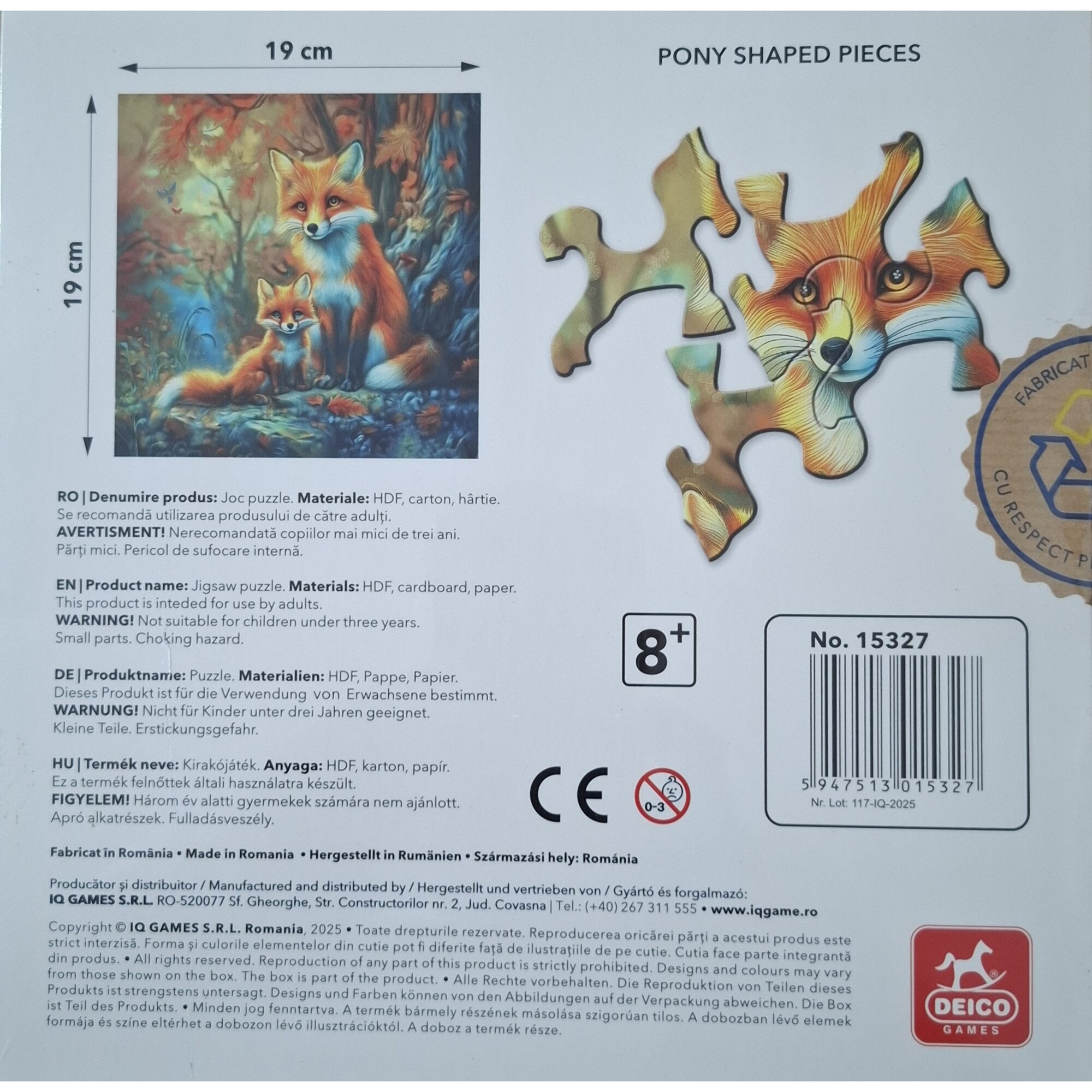 Puzzle vulpe, Deico Games, 50 piese, HDF, 19x19cm, fabricat in Romania ...