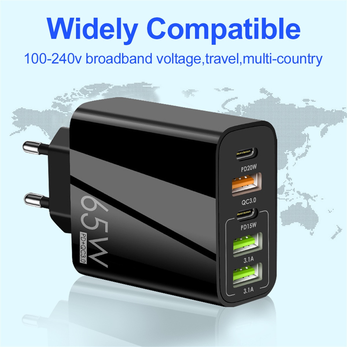 Incarcator Multiport 65W, 5 Porturi USB/Type-C, Fast Charge, Negru ...