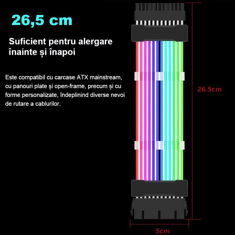 Cablu prelungitor placa de baza, Rqiurpn, 24-Pin, design cu efecte ARGB ...