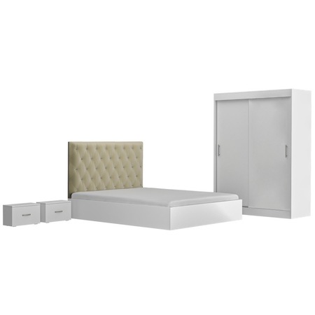 Set mobila dormitor Mixbo, Dressing 150 cm, Pat, Doua Noptiere, 160x200 ...