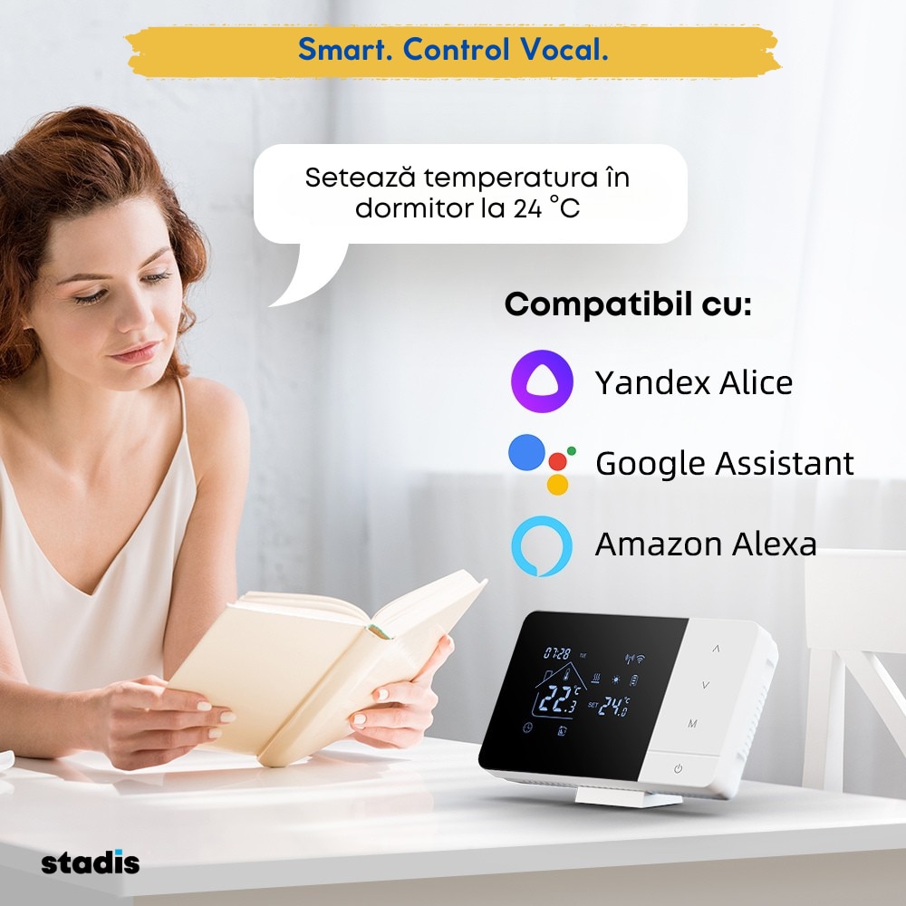 Termostat de ambient inteligent STADIS™, WiFi, RF Wireless, Controlat ...