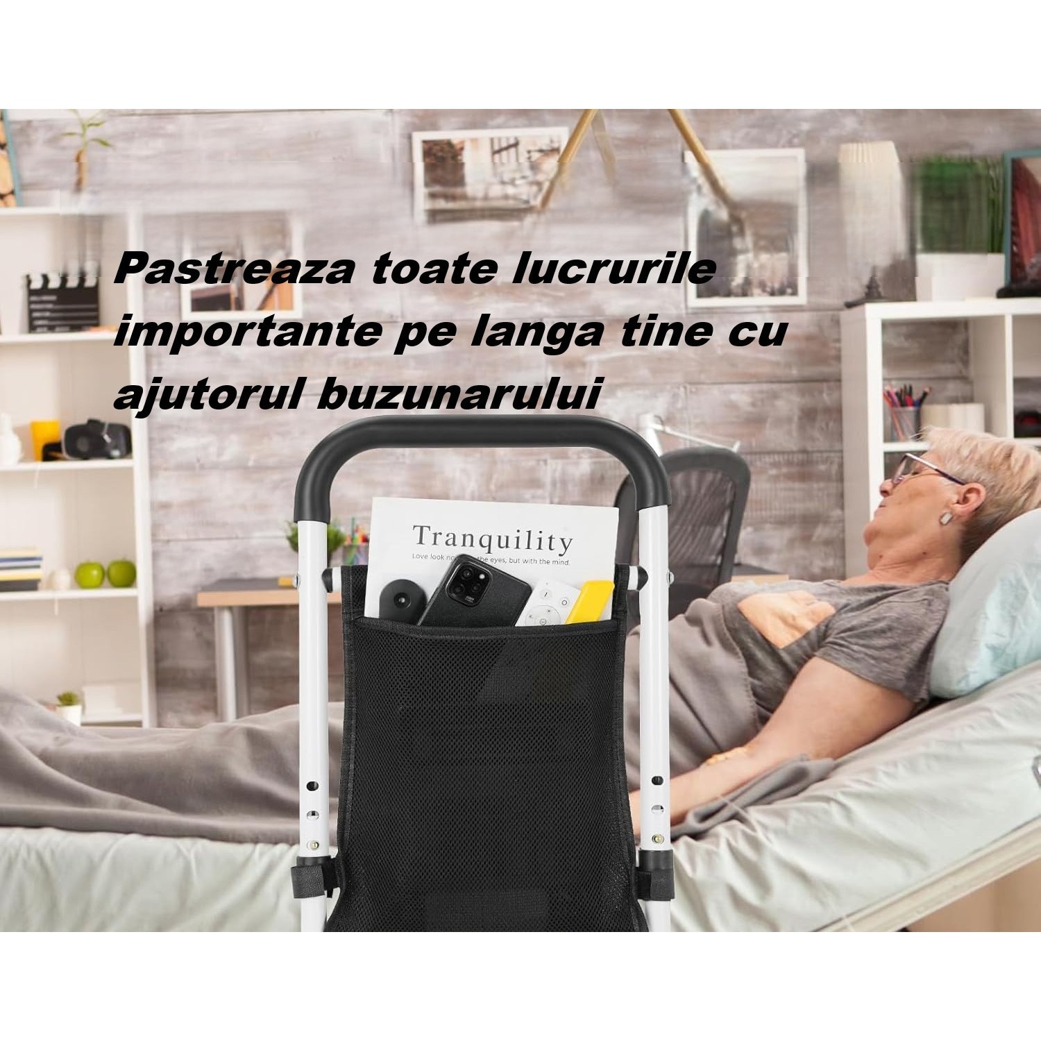 Cadru de asistență pentru ridicat din pat, otel, reglabil în înălțime ...