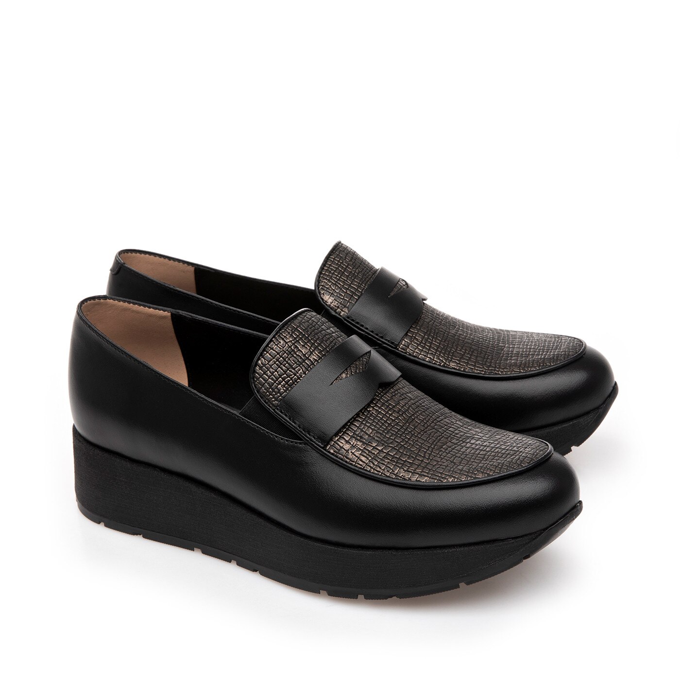 Pantofi dama, Musette, PANSY 883, Piele naturala, Negru, Antracit - eMAG.ro