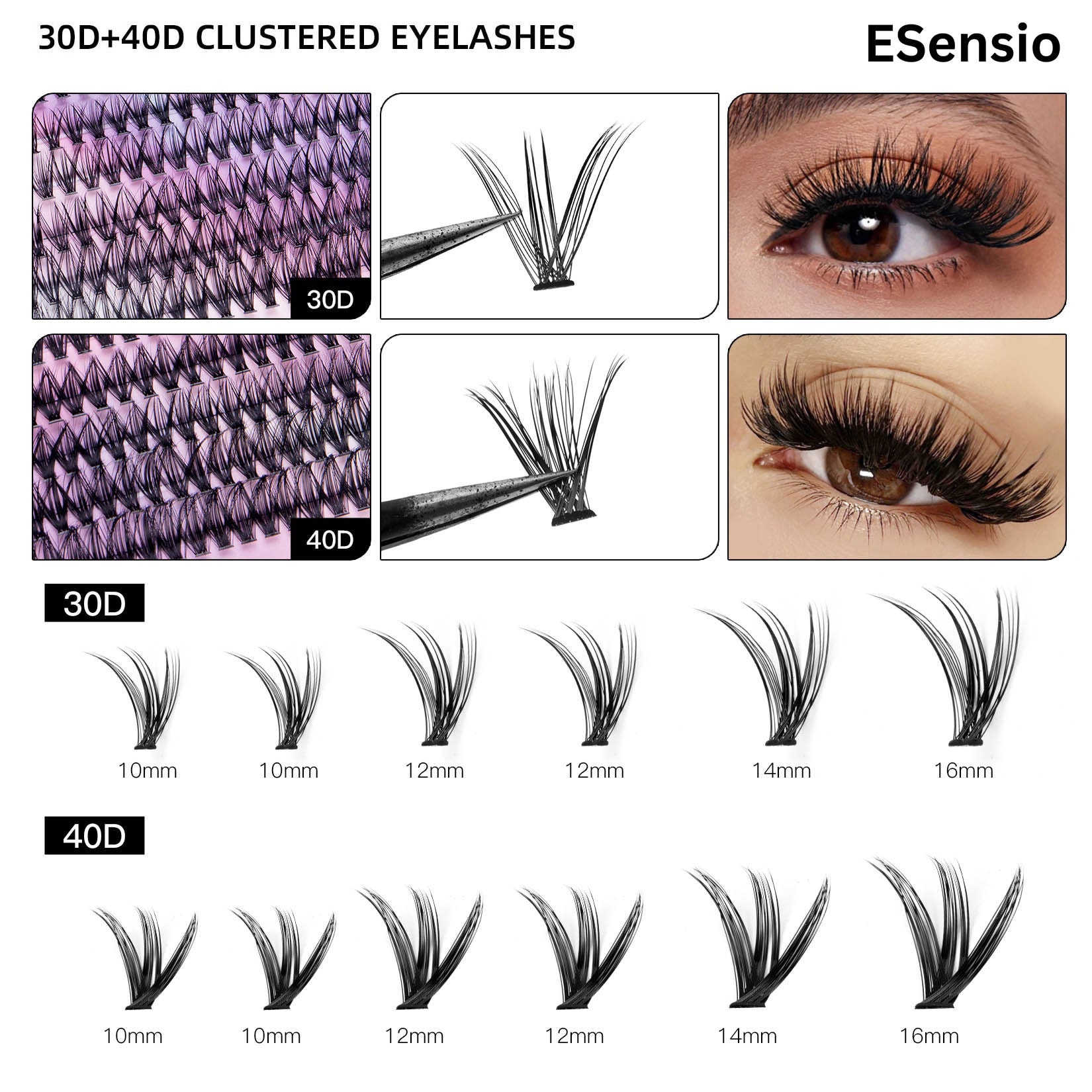 Set gene false individuale tip smoc ESensio 240P, 240 lashes, 30D, 40D ...