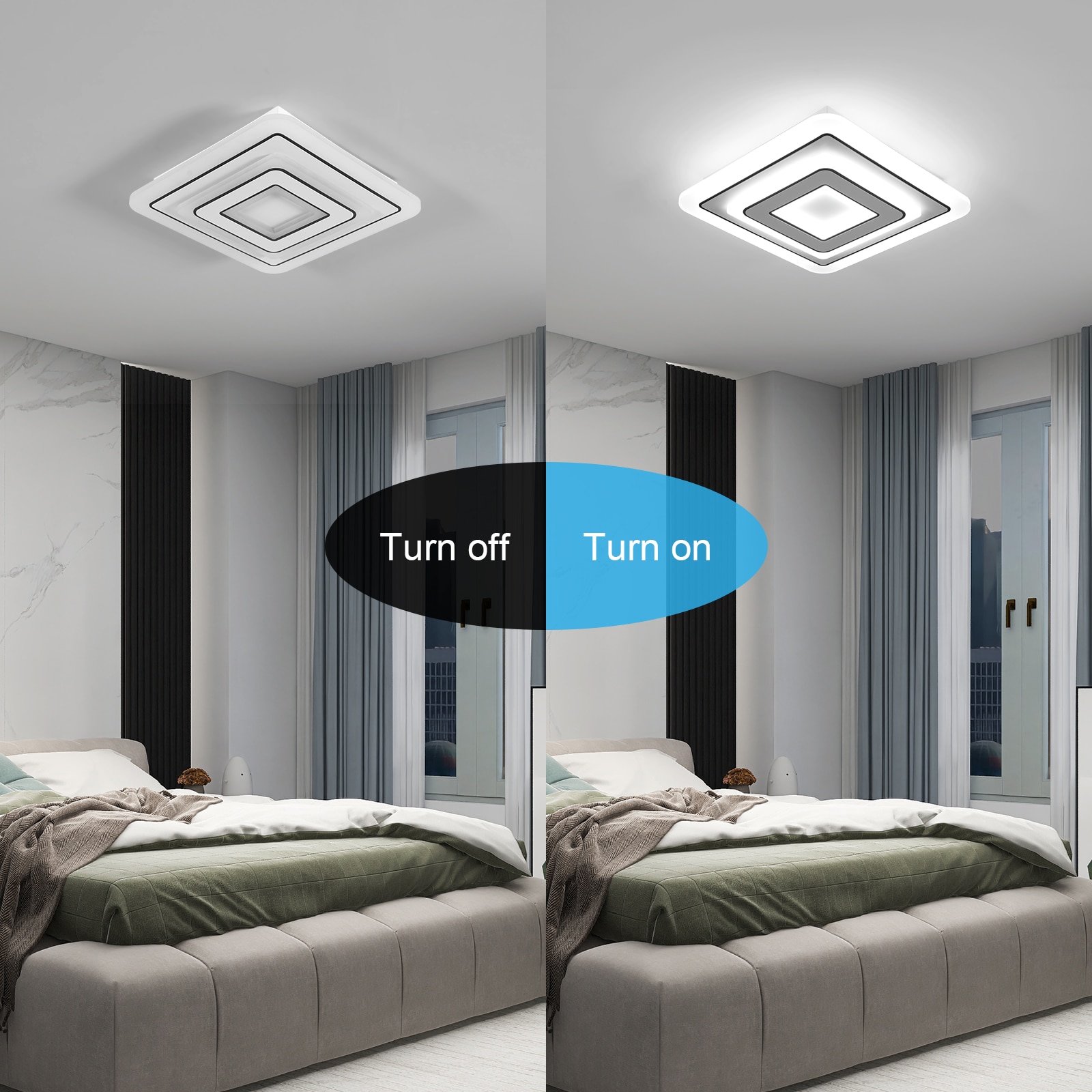 Lampa de tavan LED, Toolight, Patrata, 32W, Negru + Alb, 30CM, Lumina ...