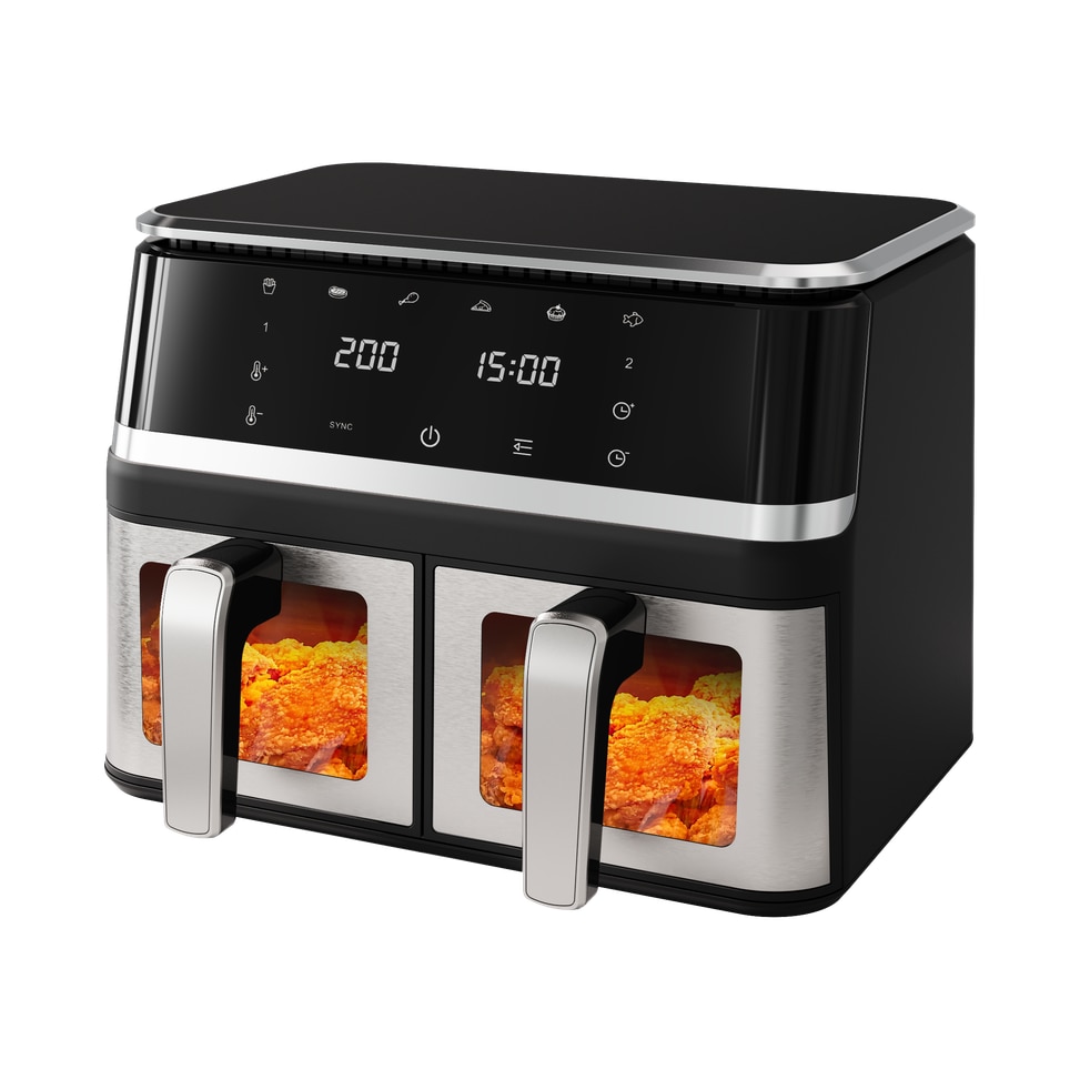 Friteuza cu aer cald, SPRX, doua cuptoare, 10L, 2000W, inox, negru, 8 programe automate - eMAG.ro