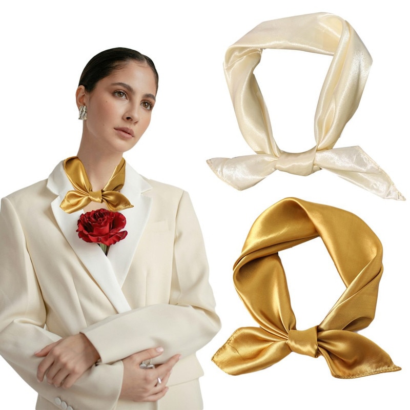 Set 2 Esarfe pentru dama Traderplus, patrata, 60x60cm, satin, bej/auriu ...