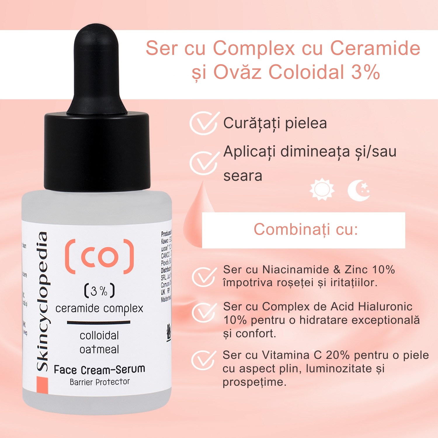 Ser facial Skincyclopedia cu 3% Ceramide Complex, Ovaz Coloidal 30 ml ...