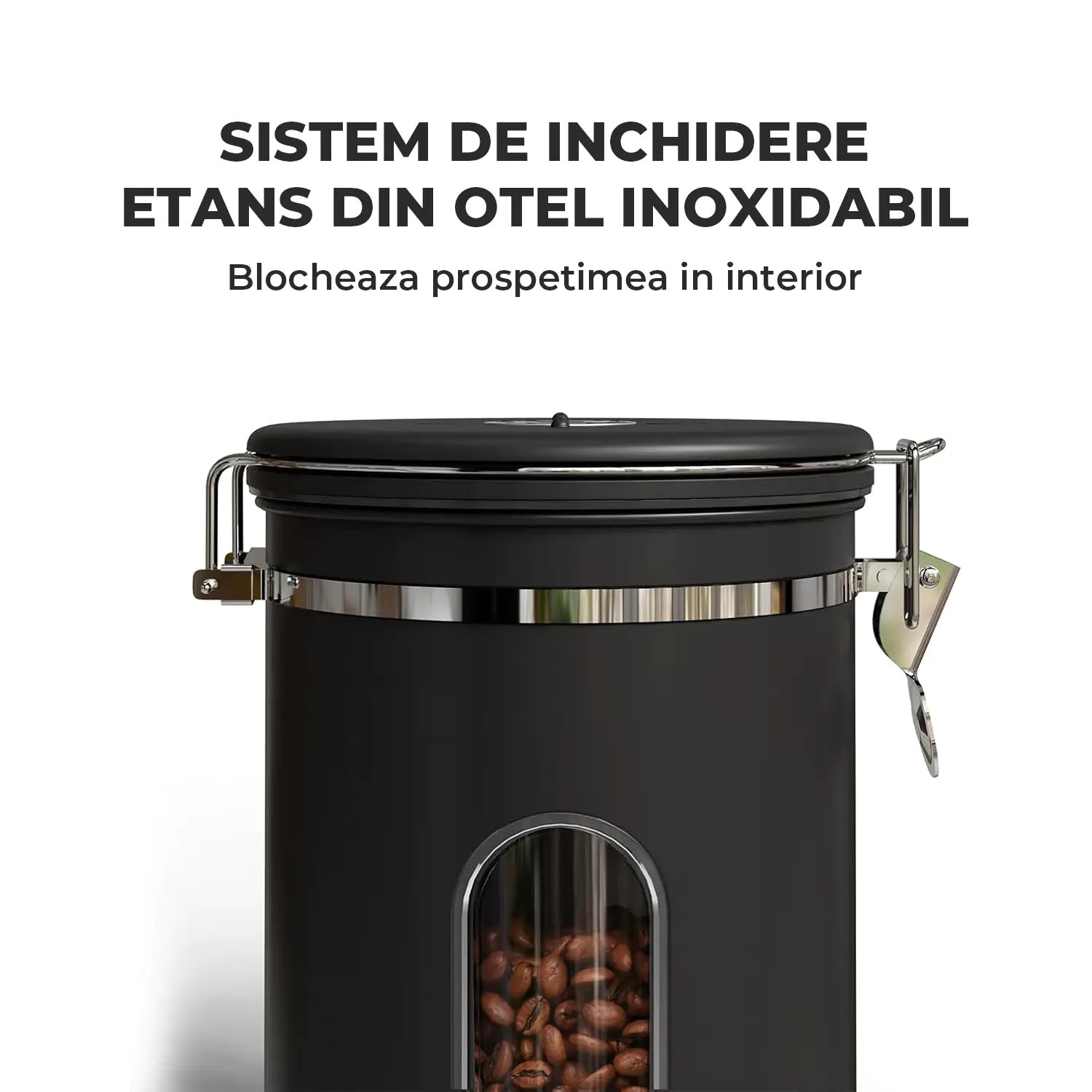 Recipient Inox pentru Cafea Elindor® Borcan Etans cu Capac si Lingurita ...