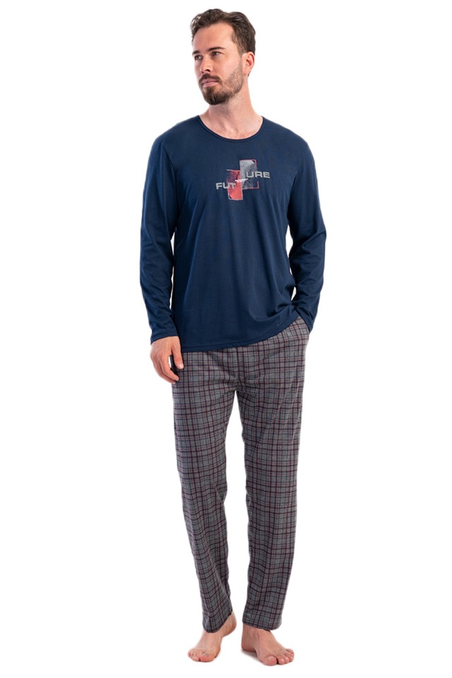 Pijama barbati, Vienetta Man, model Future, bumbac, bluza maneca lunga ...