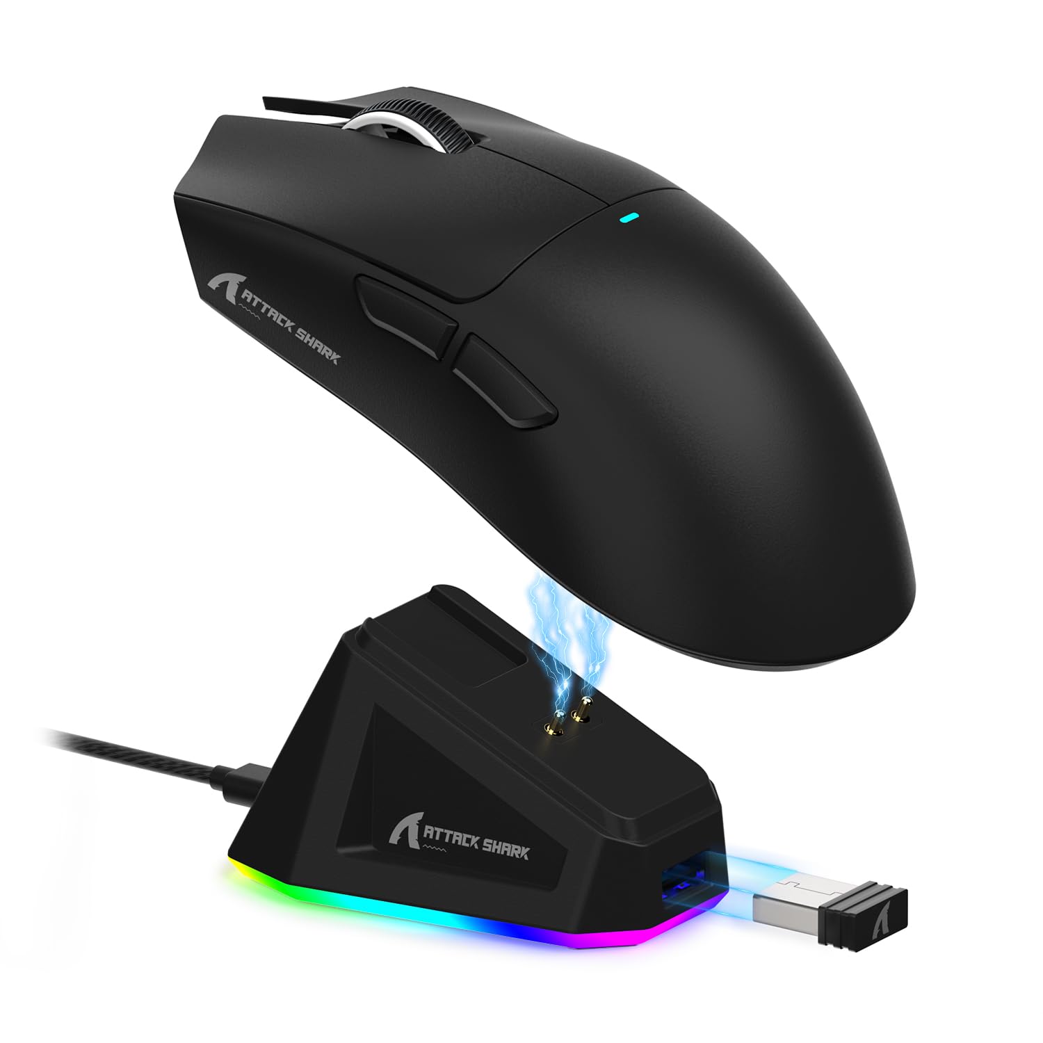 ATTACK SHARK X11 Könnyű Vezeték nélküli Gaming Egér RGB töltőállomással, Tri-Mode (2.4G/USB-C/BT ...