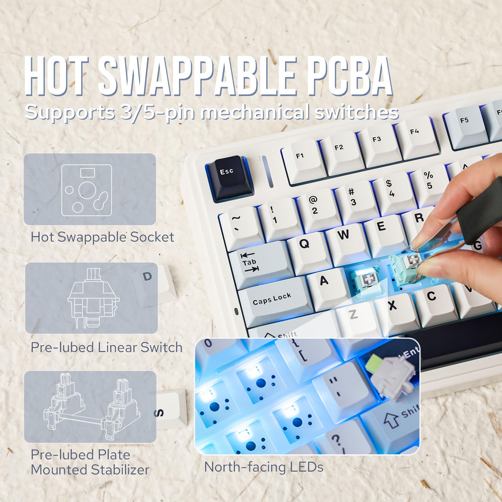 Tastatură mecanică AULA F75, wireless 75%, RGB, suport hot-swap ...