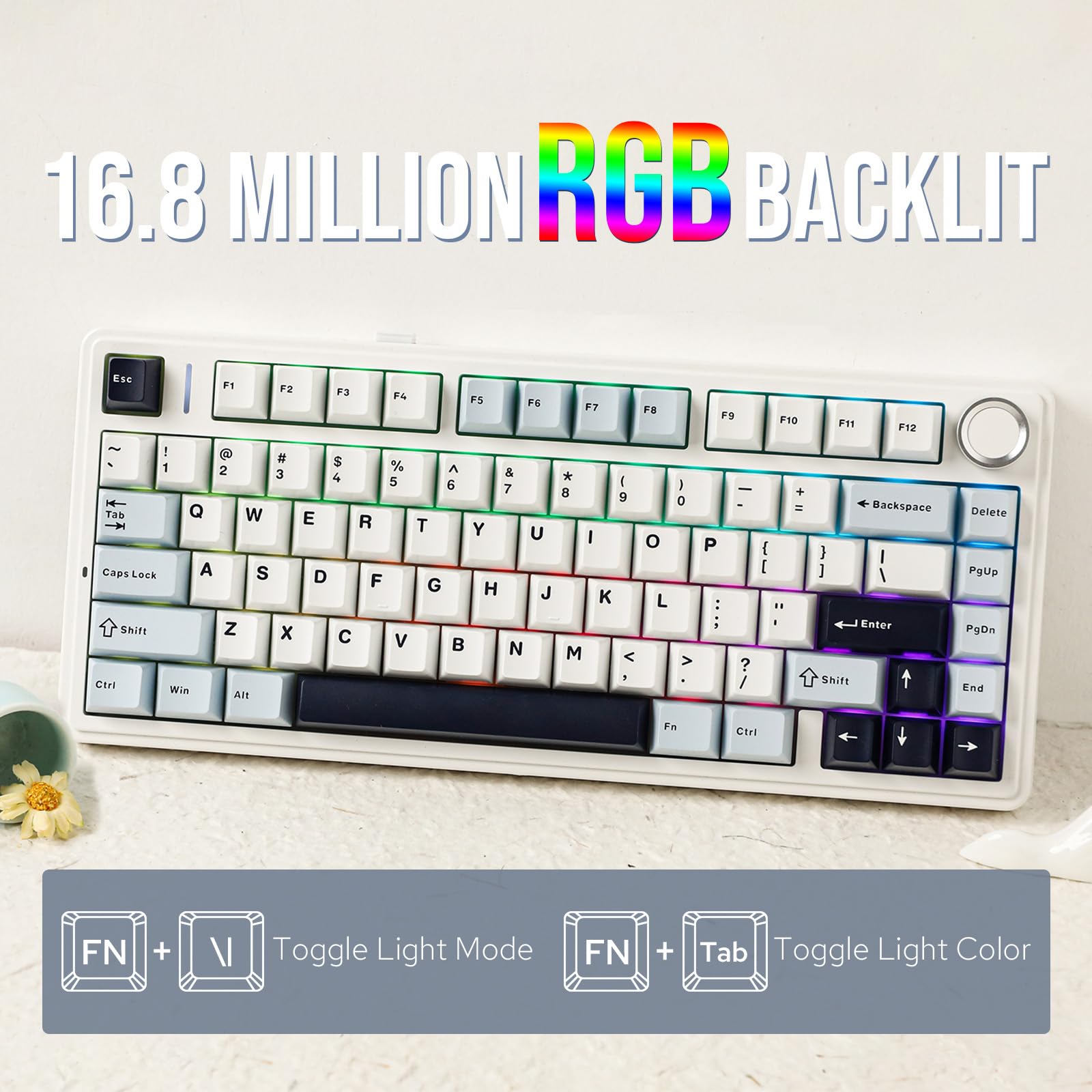 Tastatură mecanică AULA F75, wireless 75%, RGB, suport hot-swap ...