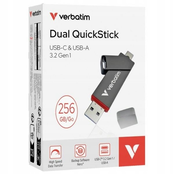 Pendrive Verbatim Dual QuickStick 256GB USB-C / USB-A, viteza citire ...