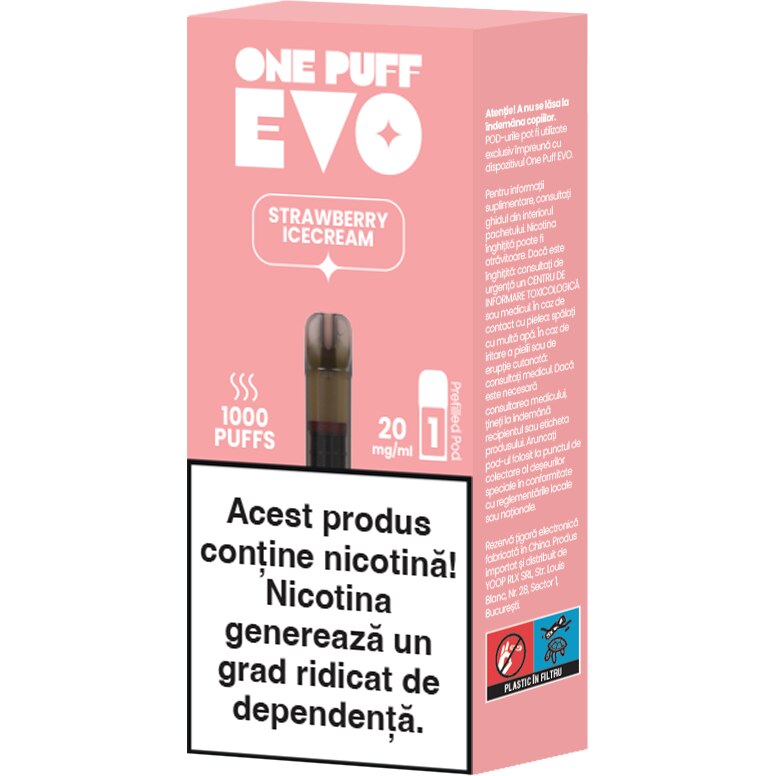 Capsula One Puff Evo Strawberry IceCream 1000 puffs, 2ml lichid, 2% ...