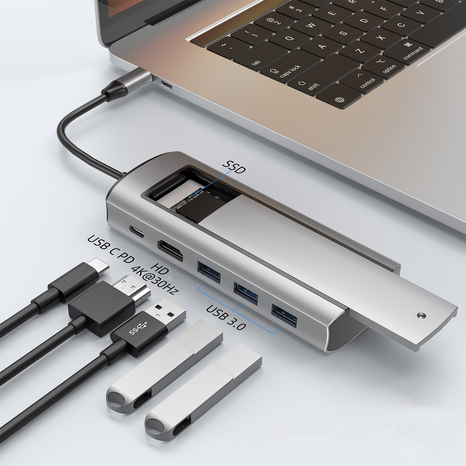 Docking Station HUB 6-in-1 USB-C cu slot SSD NVMe & SATA pentru M.2 ...