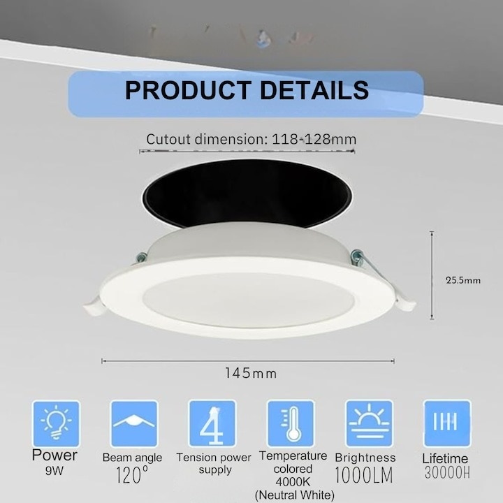 Set 6 Spoturi LED Incastrate Ultra-Plate 25.5mm, Ø 98 mm, Albe – 4W ...