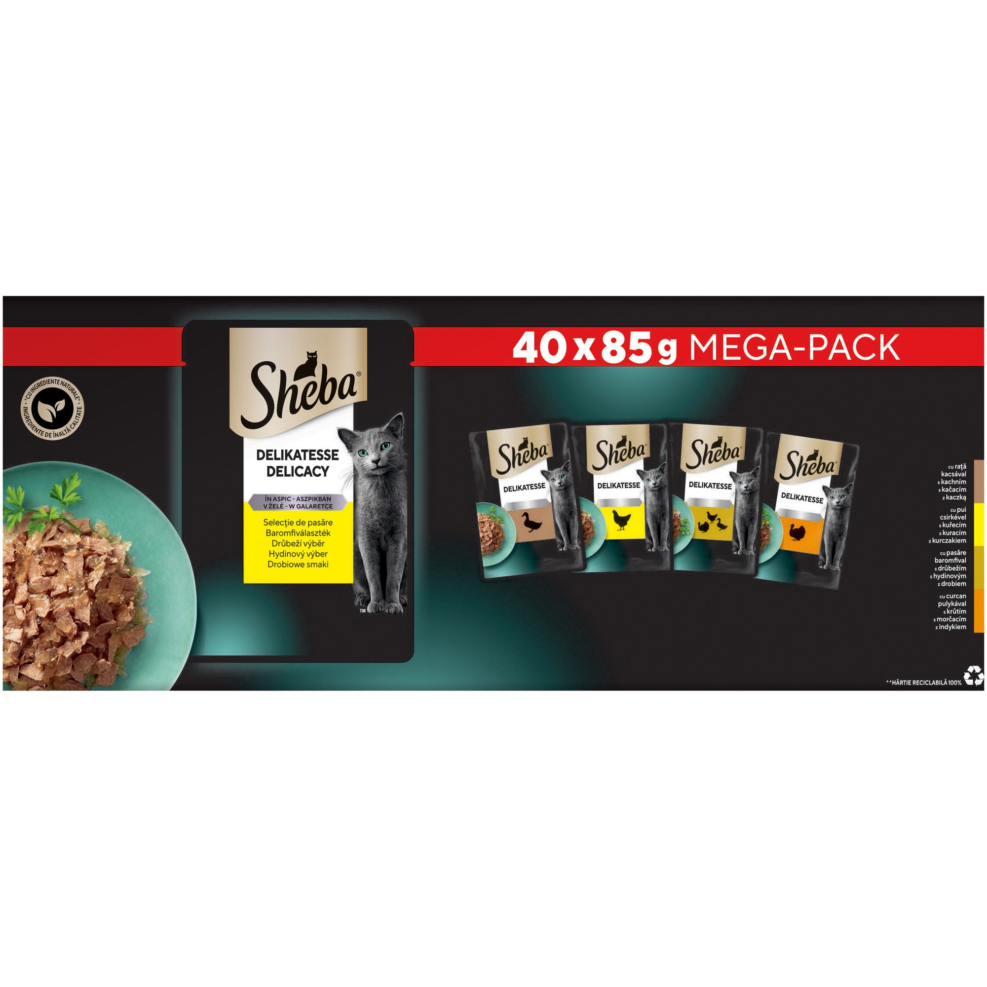 Hrana umeda pentru pisici adulte Sheba Delikatesse Multipack, cu rata ...