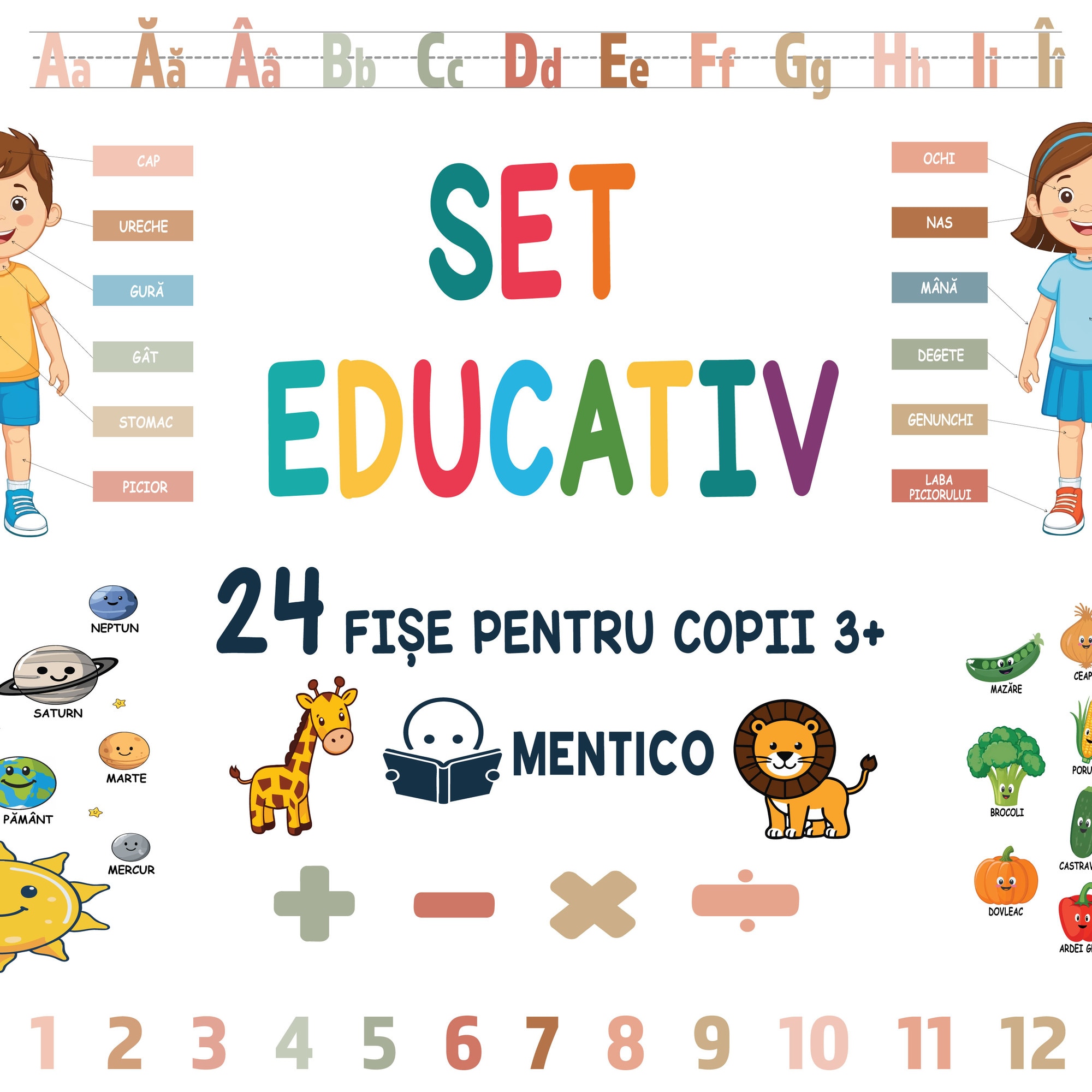 Set Educativ Copii 3-7 Ani – 24 Fise Educative Premium, Cartonate A4 ...