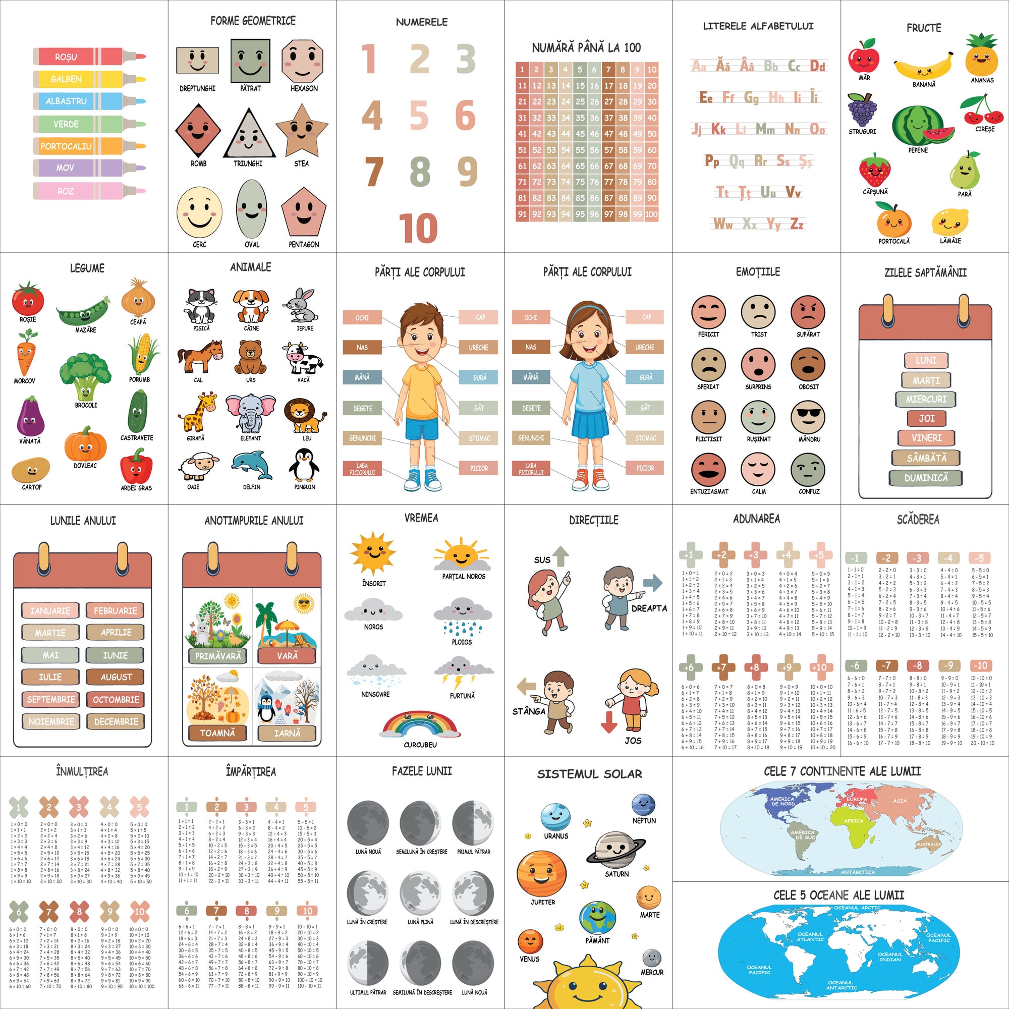 Set Educativ Copii 3-7 Ani – 24 Fise Educative Premium, Cartonate A4 ...