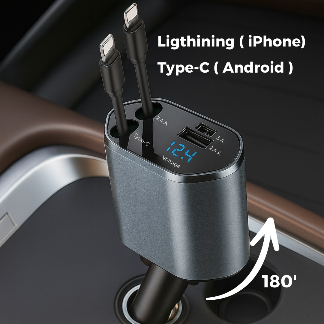 Incarcator Auto Multifunctional 4 in 1, 120W Power Delivery, Cablu ...