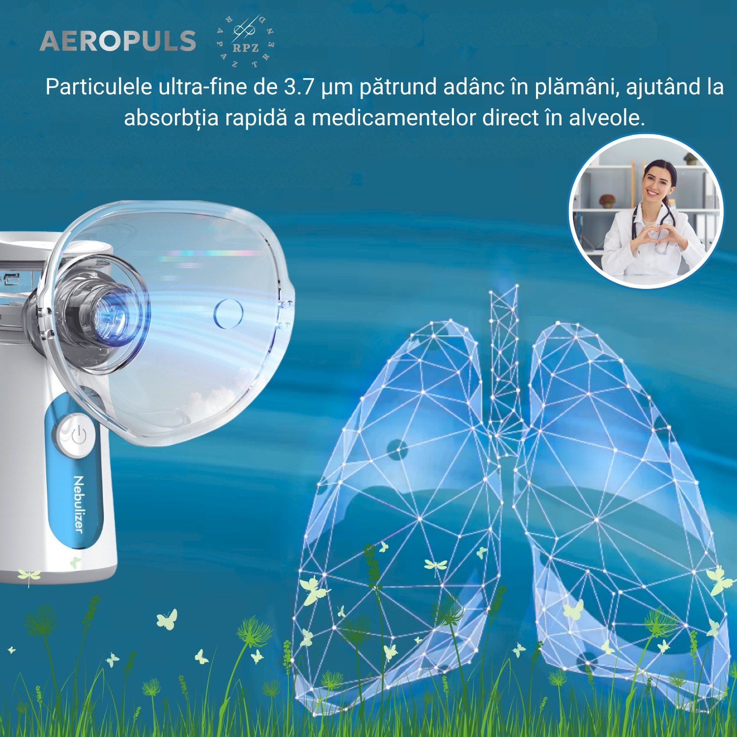 Aparat aerosoli Nebulizator portabil ultrasonic, Tehnologie Mesh, 0.4ml ...