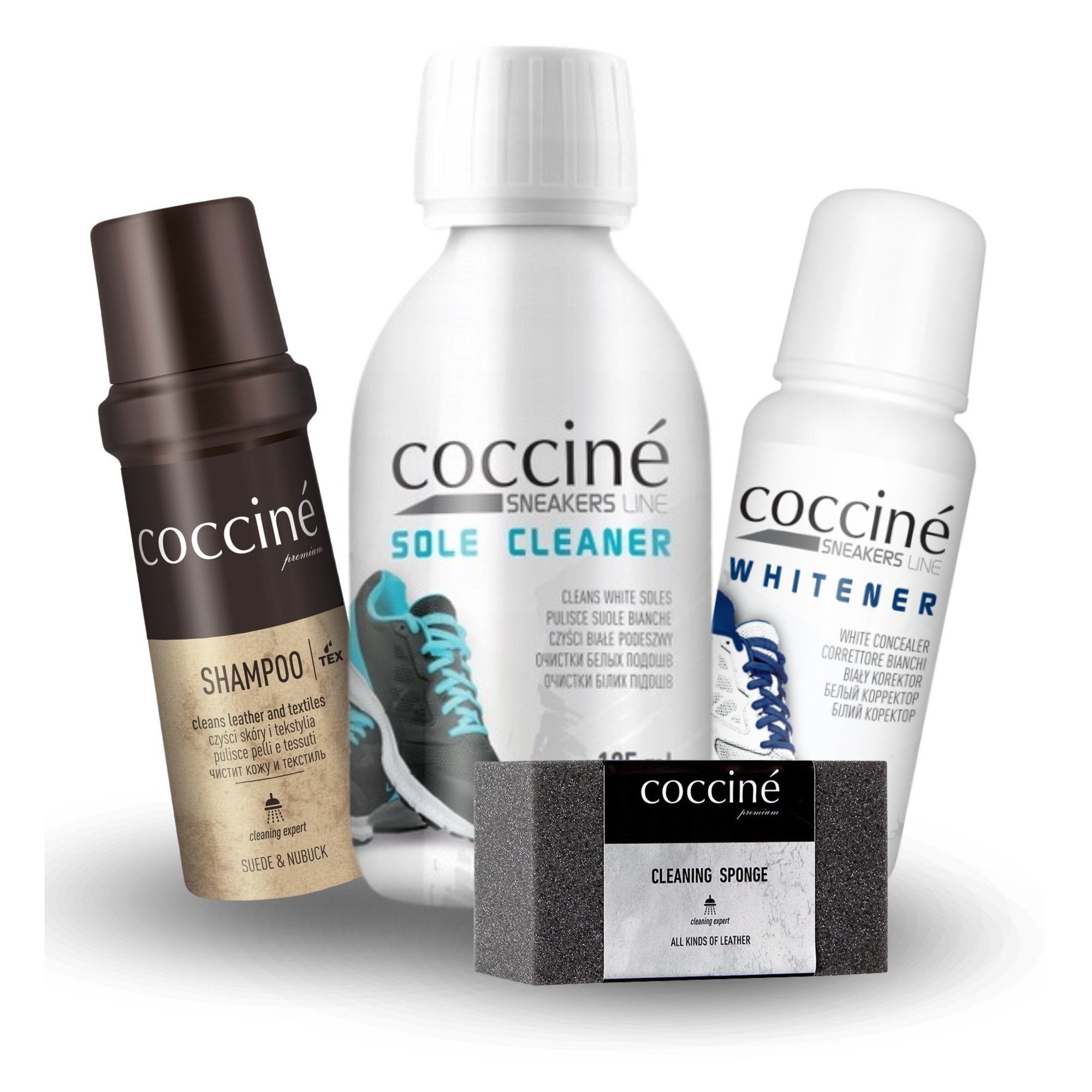 Kit de curatare a incaltamintei, Coccine, 4 in 1, 75 ml, 125 ml ...