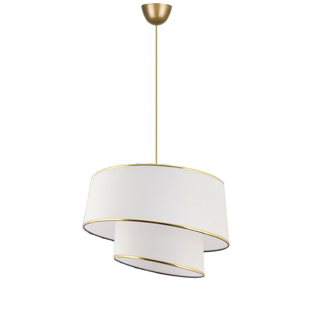 Candelabru metalic elegant cu abajur din material textil, alb și auriu ...