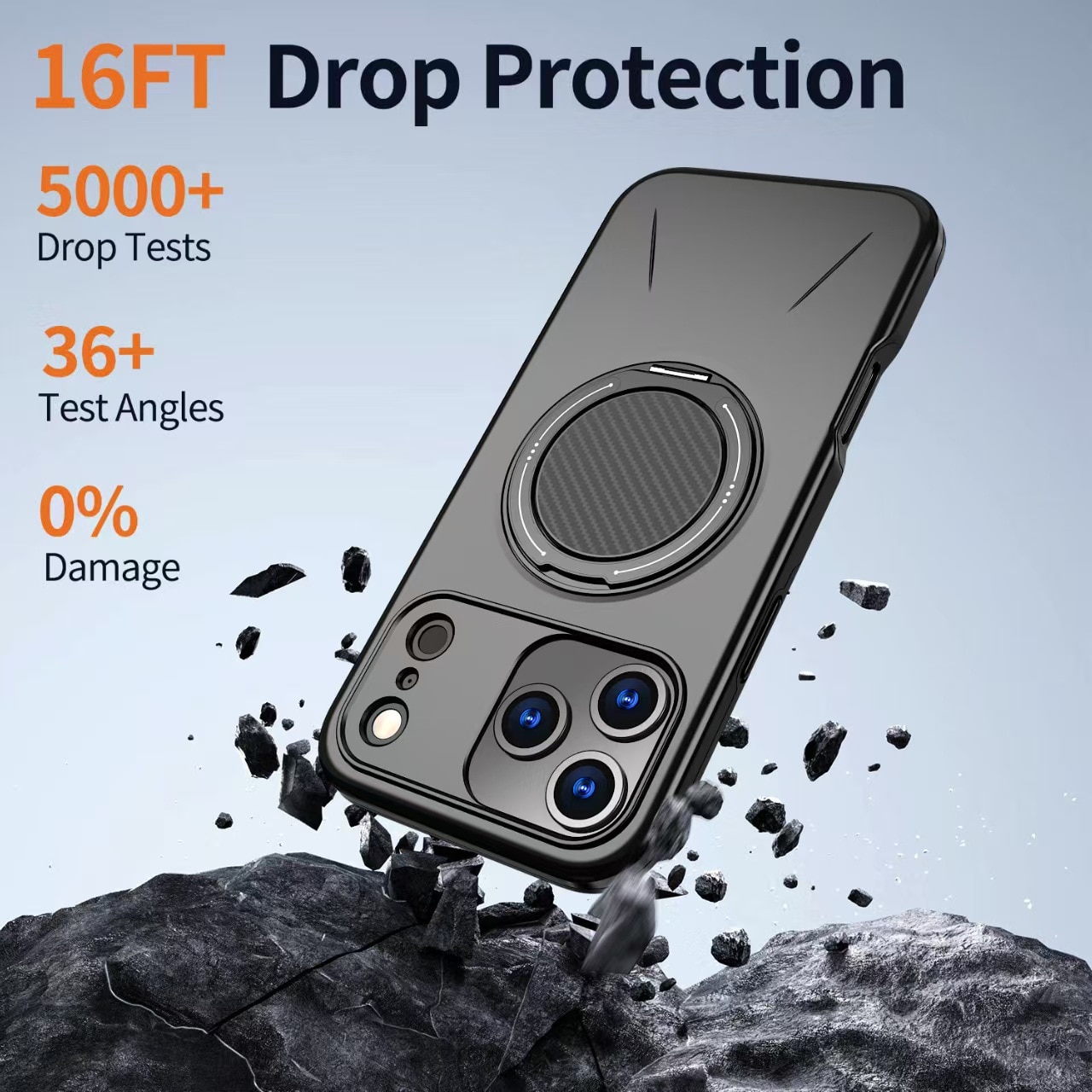 Husa telefon, 360° suport rotativ, rezistent la socuri, negru, pentru ...